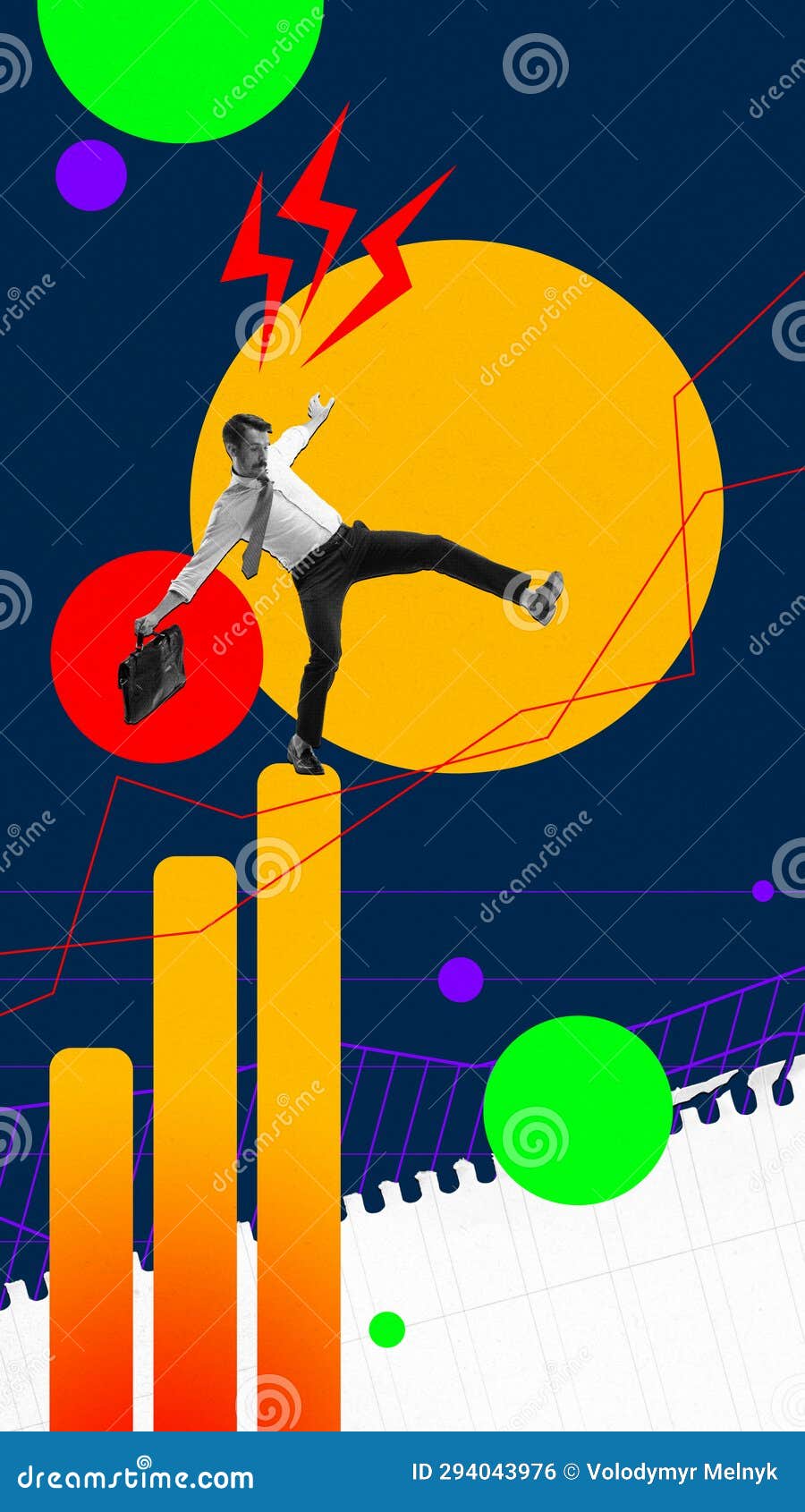 Challenges and Struggles. Businessman Balancing on Analytical Graphs ...