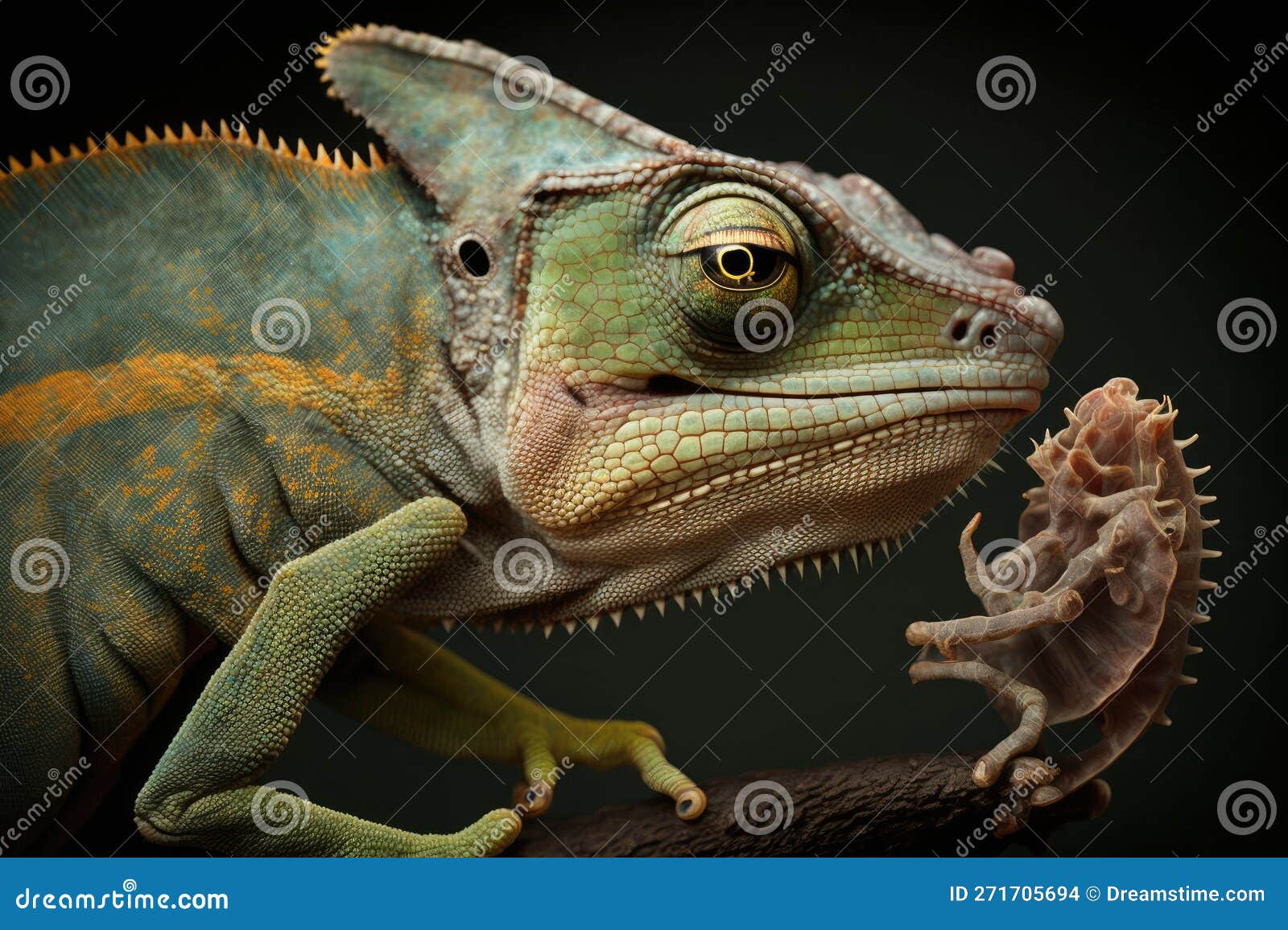 Chamaeleo Calyptratus, or the Veiled Chameleon, Devours Its Victim ...