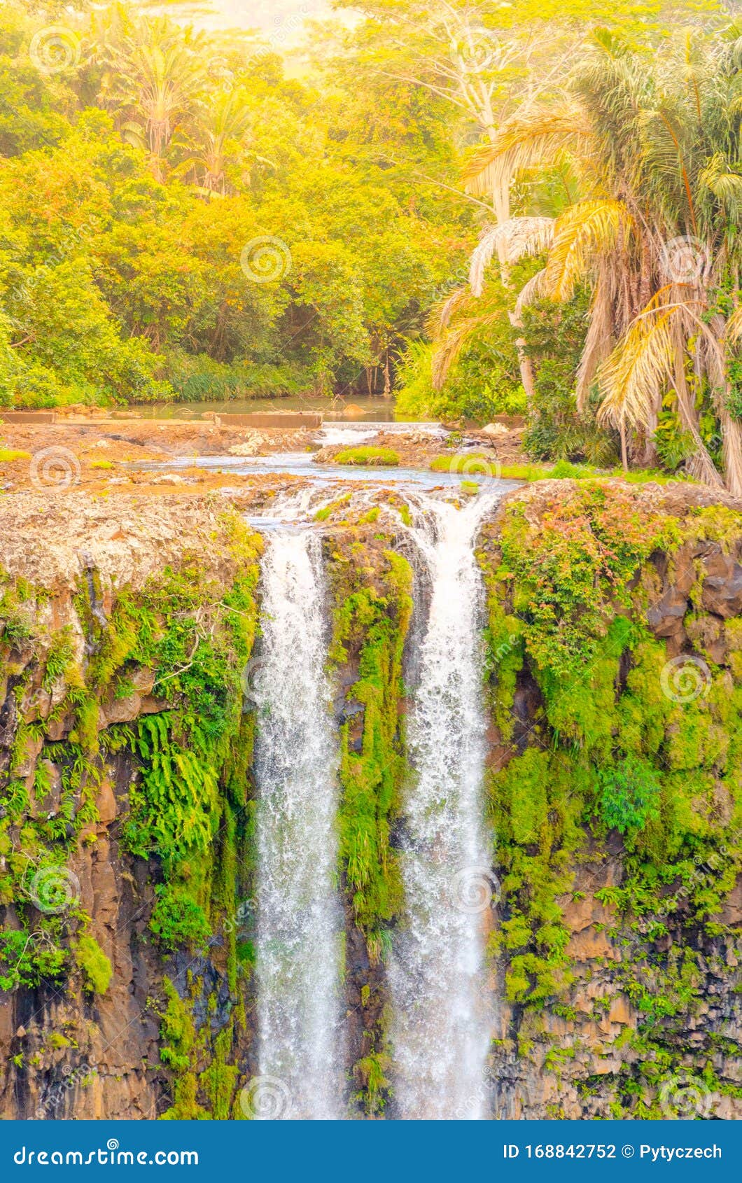 Chamarel Waterfall in Lush Tropical Greenery of Mauritius, Indian Ocean ...
