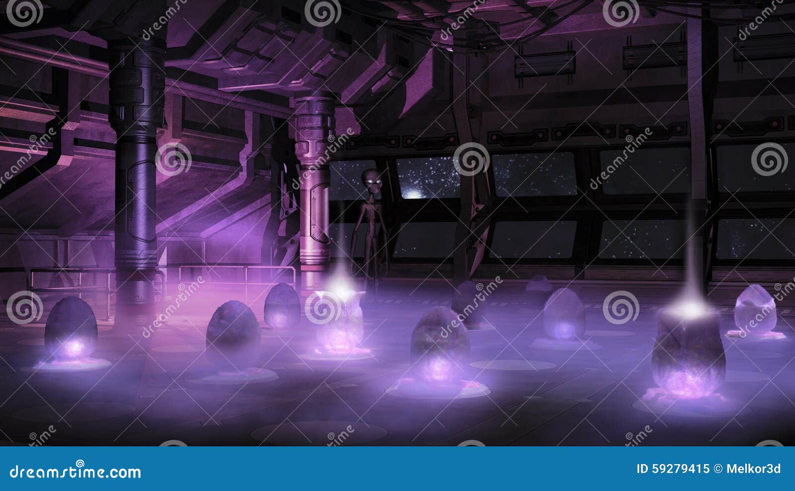 Chamber with alien eggs stock illustration. Illustration of space ...