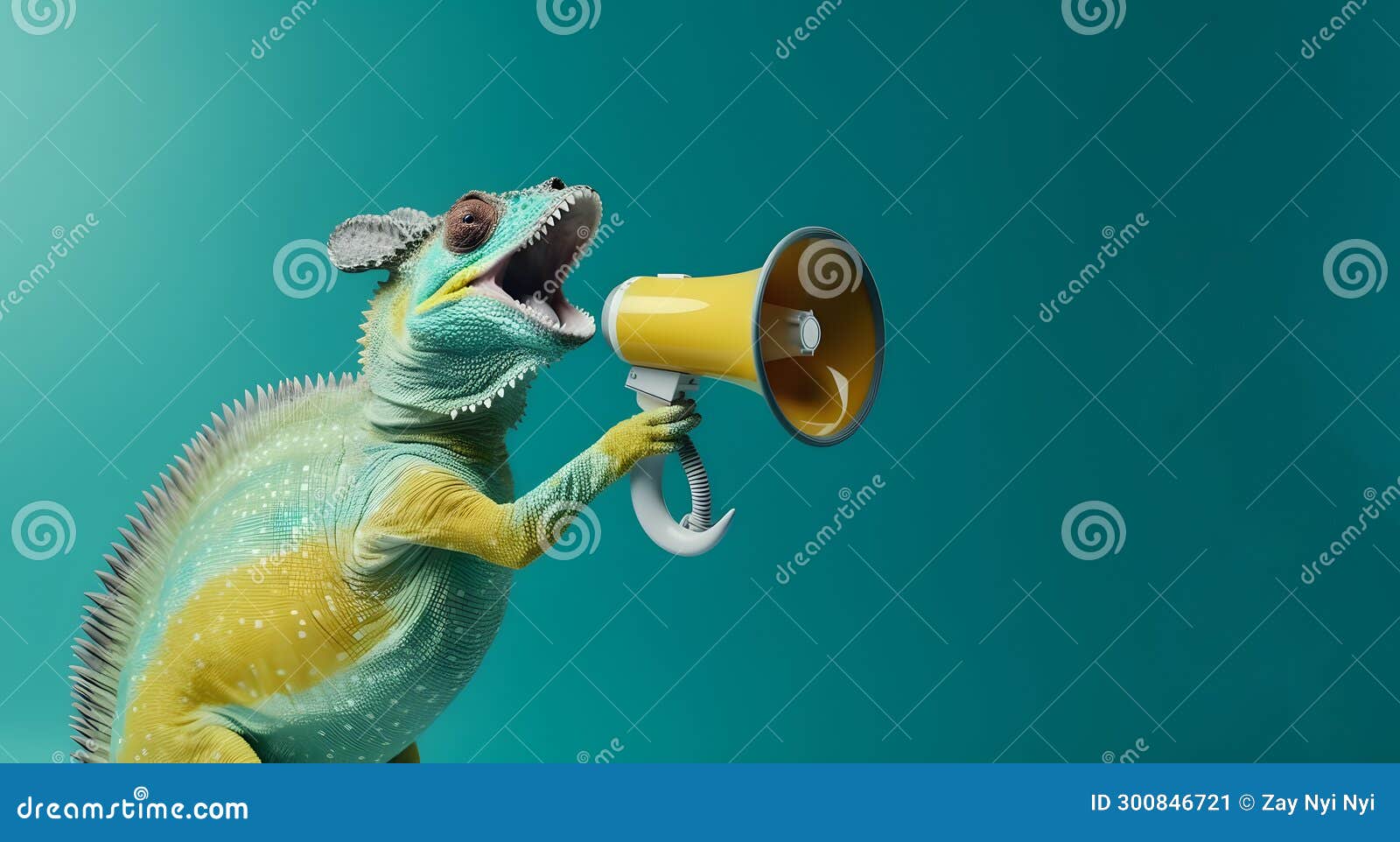 Chameleon Announcing Using Megaphone. Notifying, Warning, Announcement ...