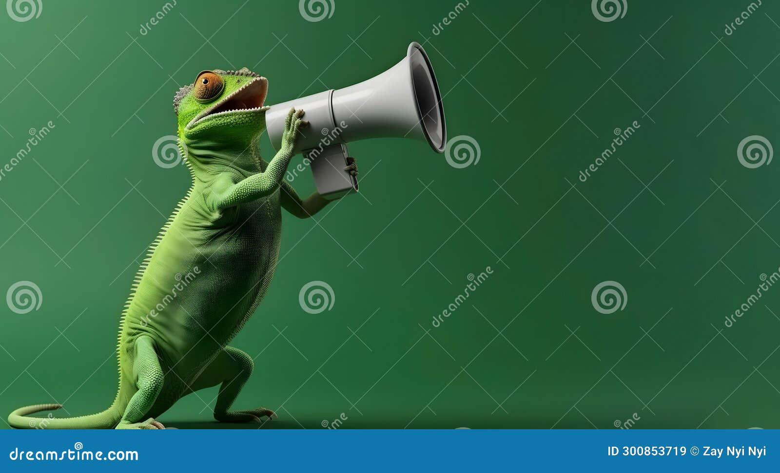 Chameleon Announcing Using Megaphone. Notifying, Warning, Announcement ...