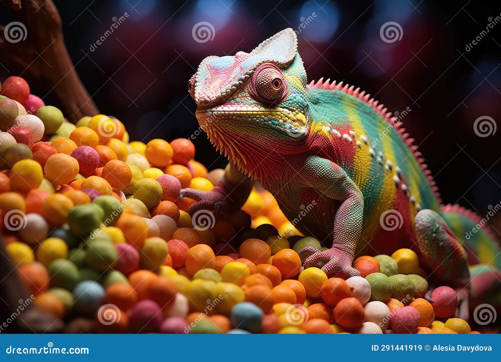 Chameleon on a Background of Multi-colored Dragee Candies. Candy Store ...