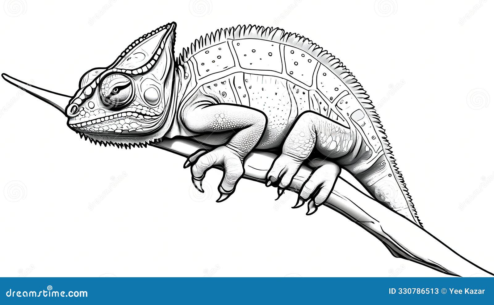 Chameleon on Branch - Line Art Coloring Book Stock Illustration ...