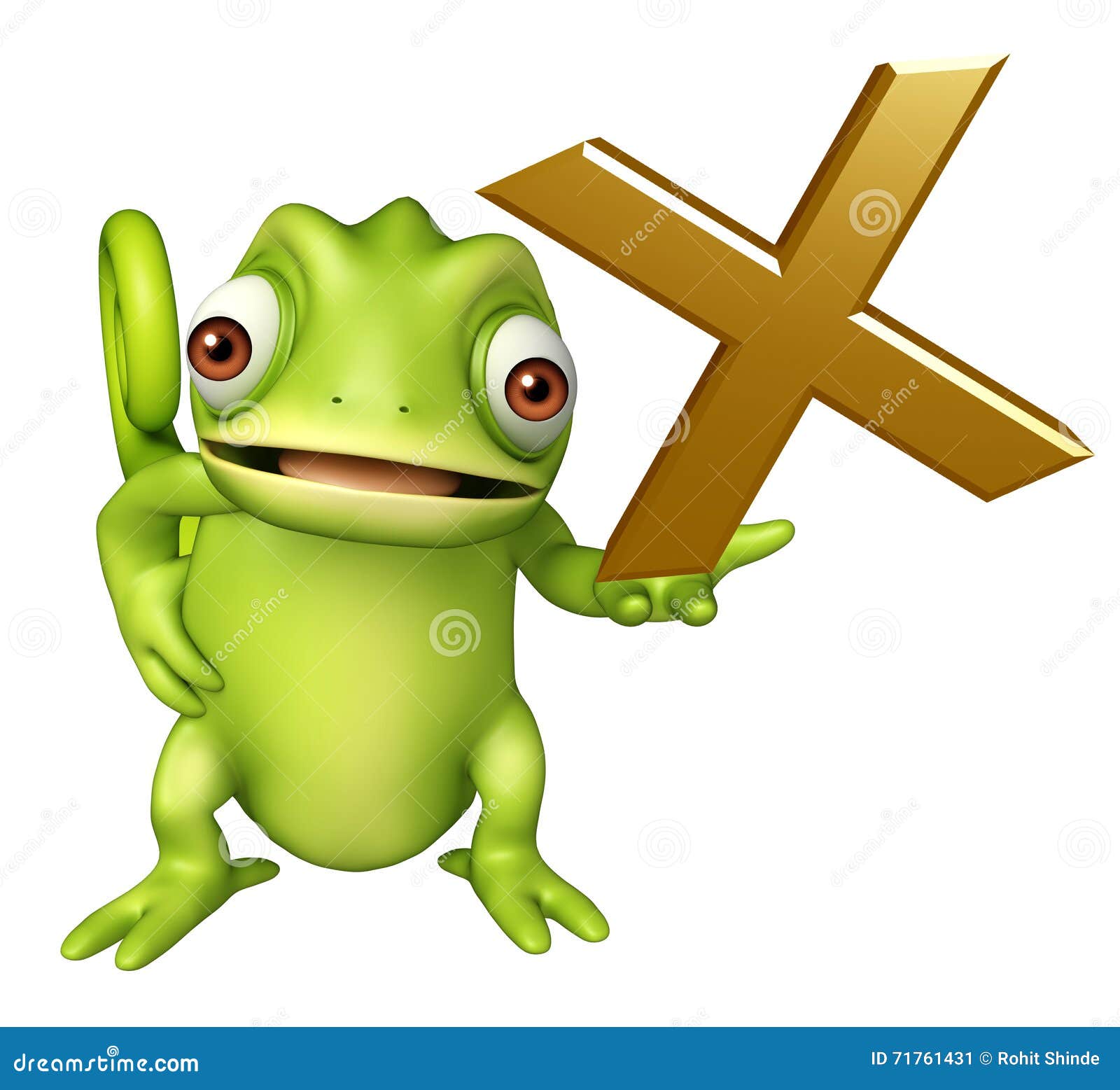 Chameleon Cartoon Character with Wrong Sign Stock Illustration ...
