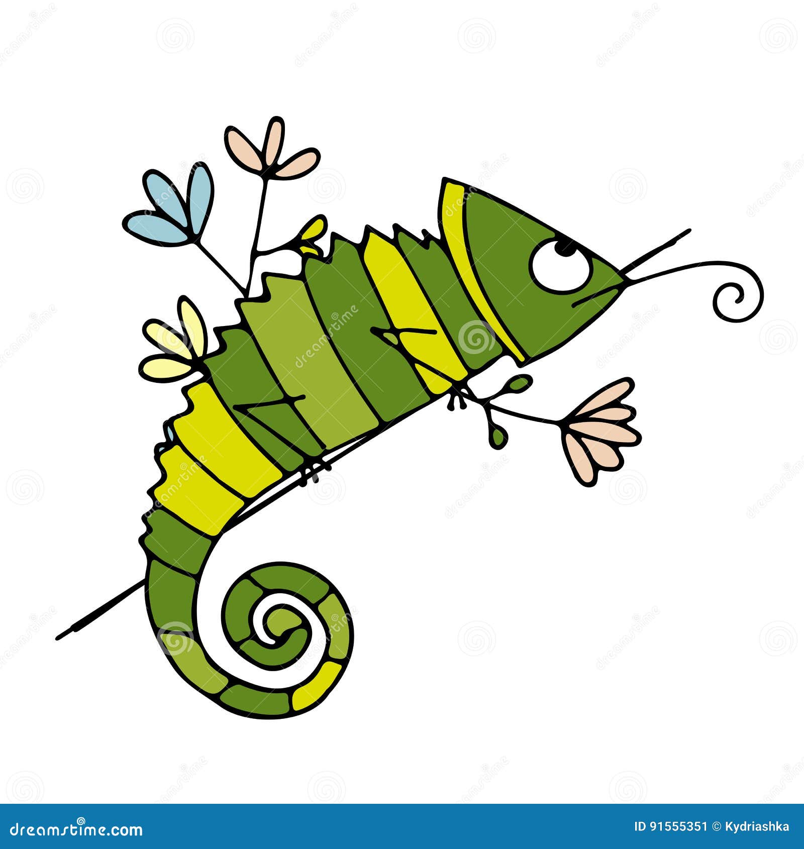 Chameleon Cartoon, Sketch for Your Design Stock Vector - Illustration ...