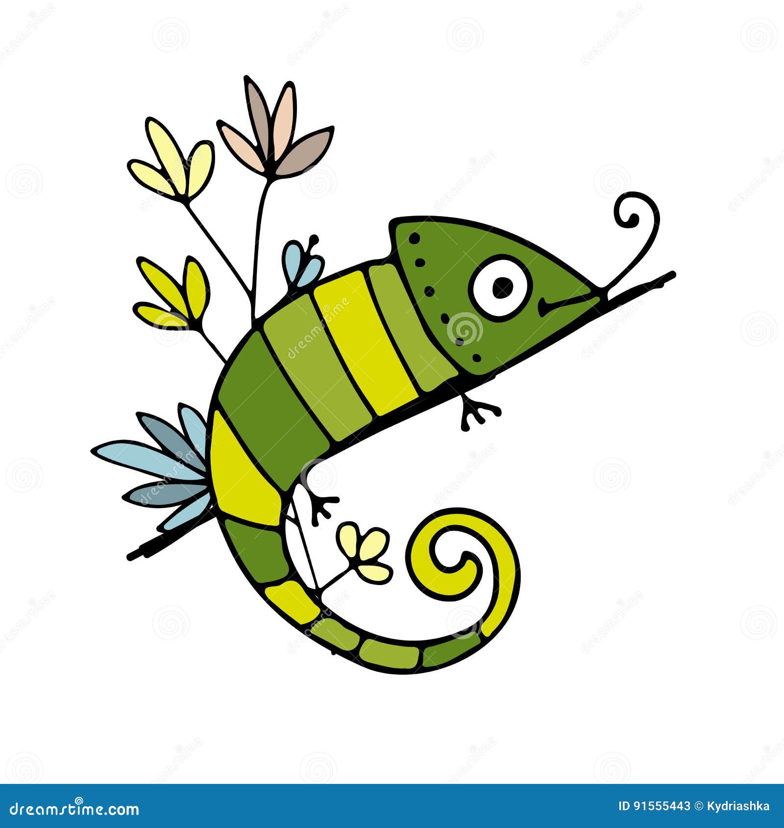 Chameleon Cartoon, Sketch for Your Design Stock Vector - Illustration ...