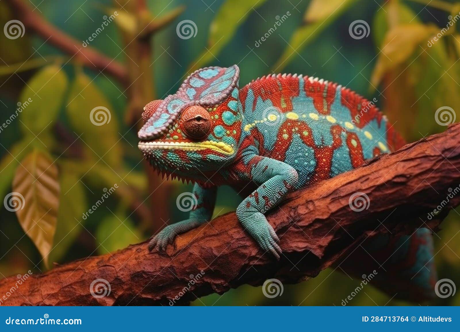 A Chameleon Changing Colors To Blend with Its Surroundings Stock Photo ...