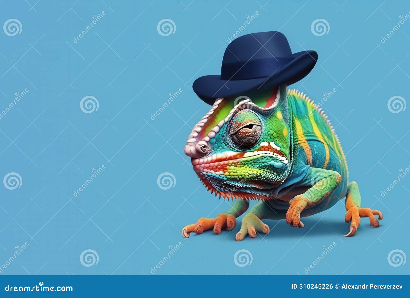 Chameleon in a Hat on a Blue Background Stock Illustration ...