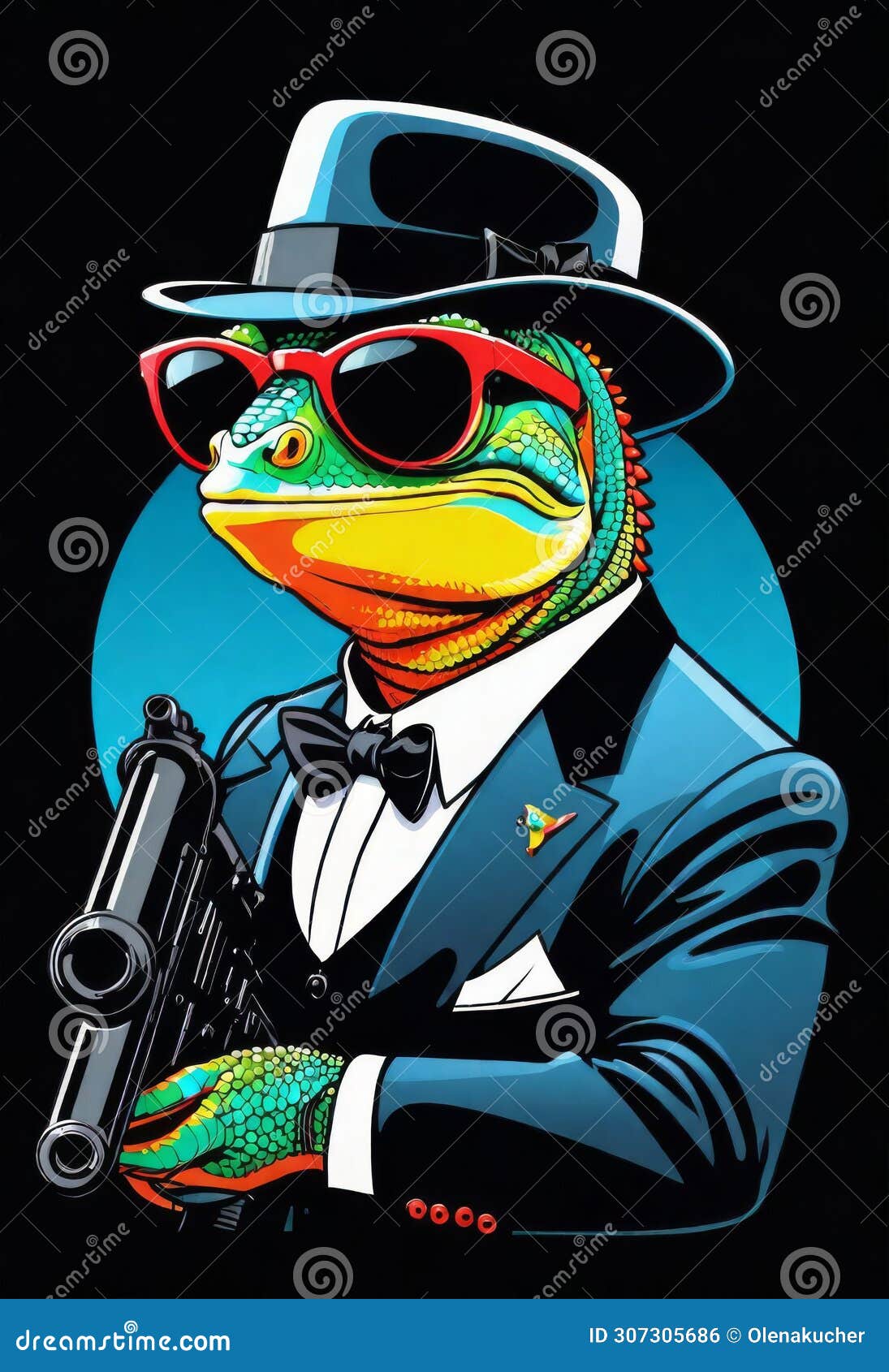 Chameleon in a Hat and with a Weapon. Lizard Mafia Stock Illustration ...