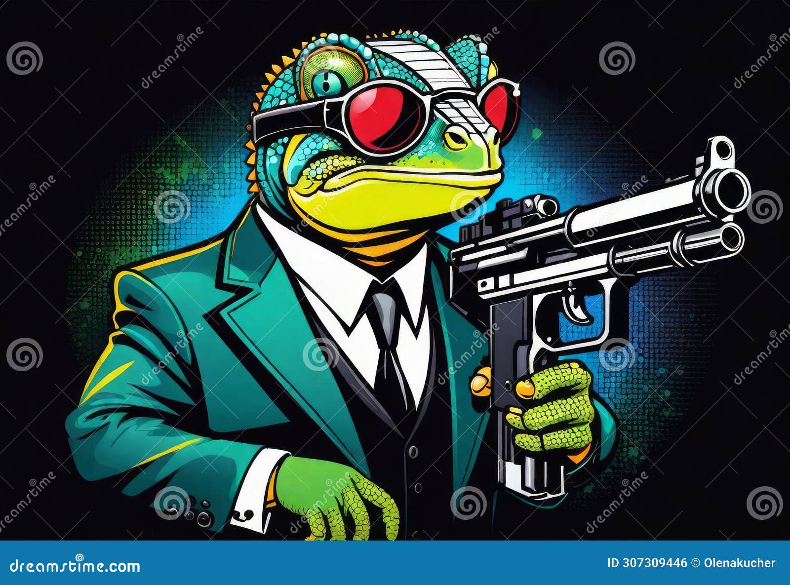 Chameleon in a Hat and with a Weapon. Lizard Mafia Stock Illustration ...