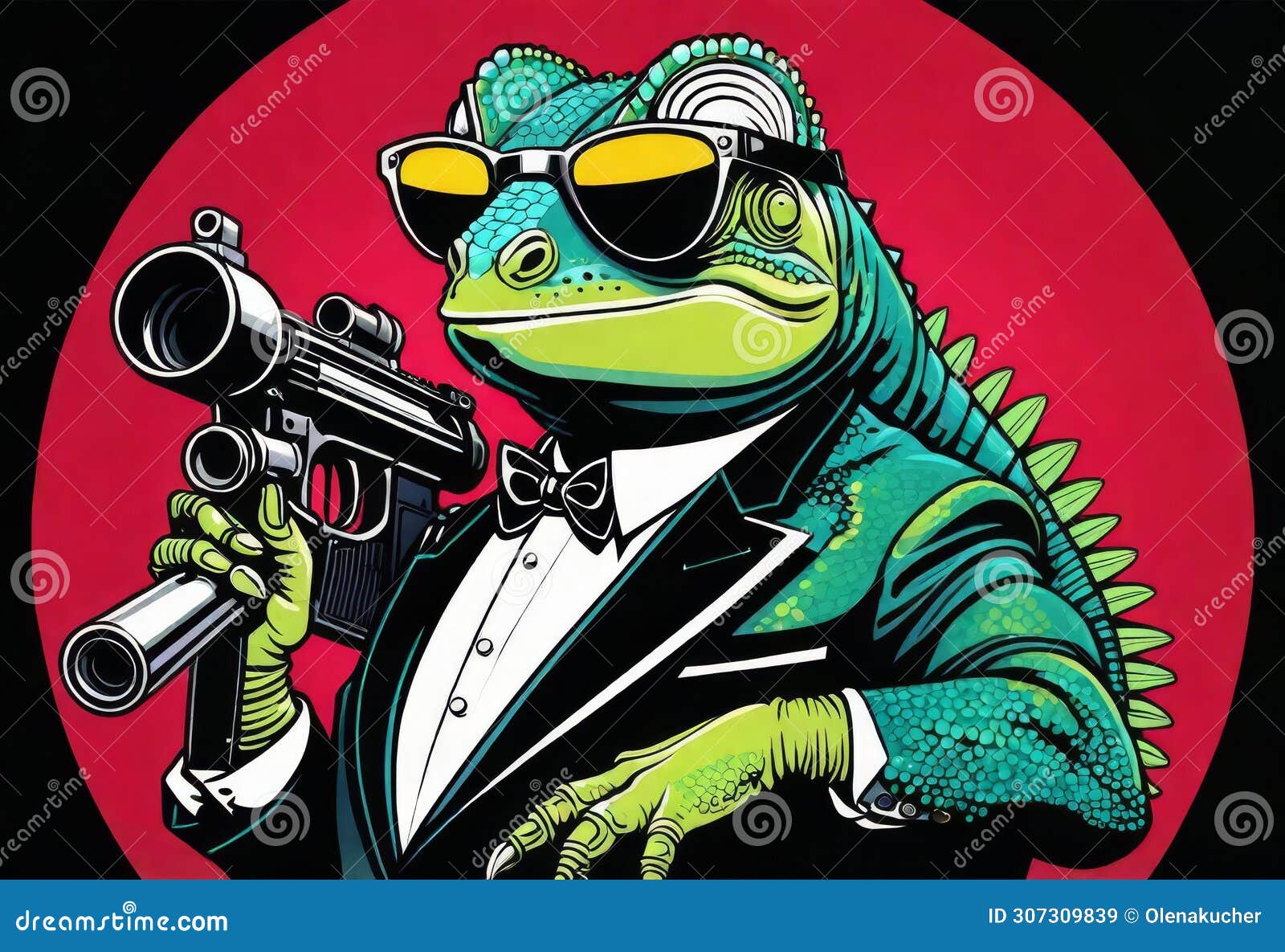 Chameleon in a Hat and with a Weapon. Lizard Mafia Stock Illustration ...