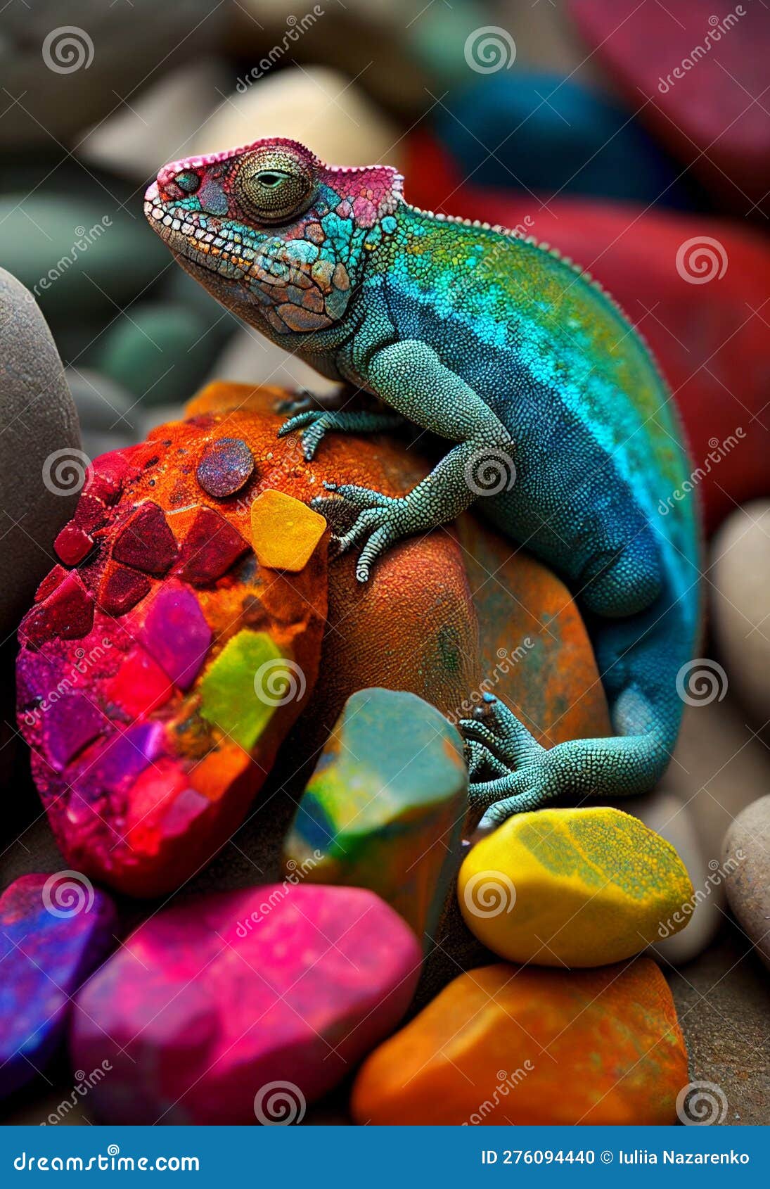 The Chameleon Hid among Multi-colored Stones of Various Shapes. AI ...