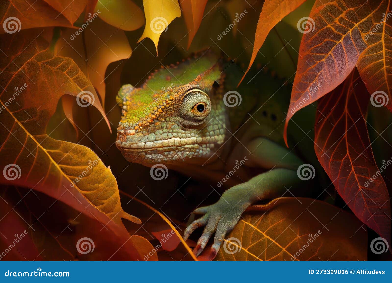 Chameleon Hiding among the Leaves of a Tree Stock Illustration ...