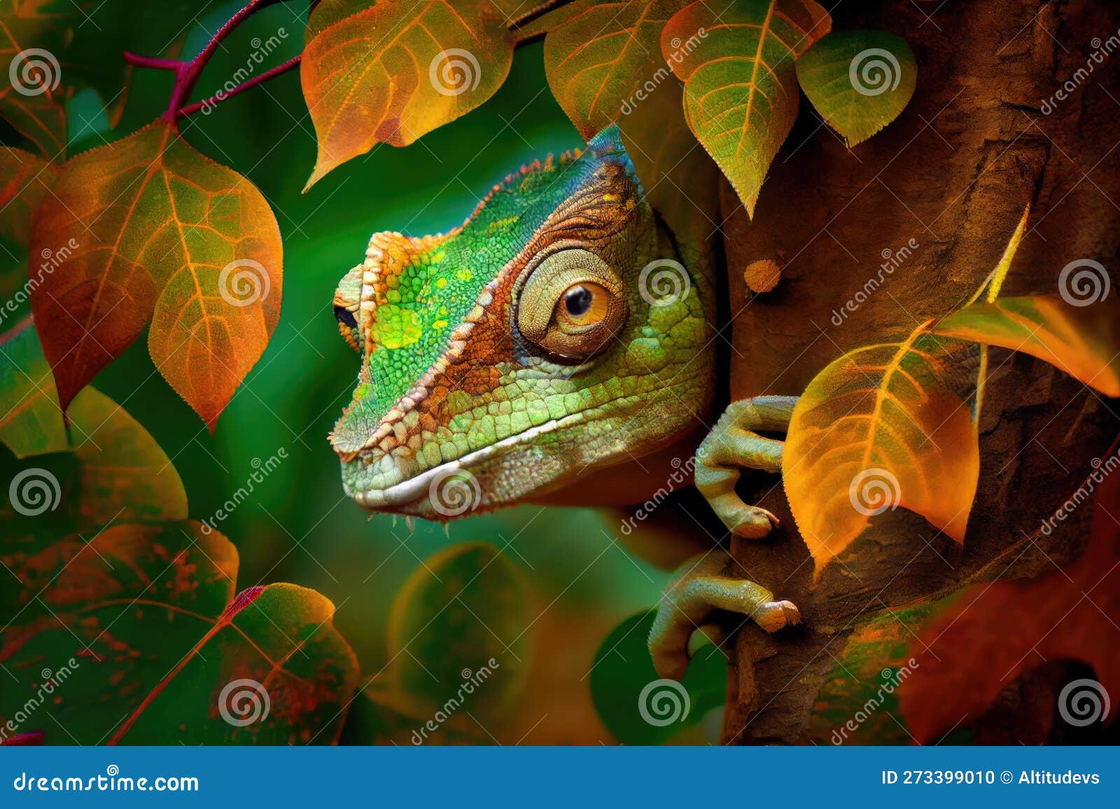 Chameleon Hiding among the Leaves of a Tree Stock Photo - Image of ...