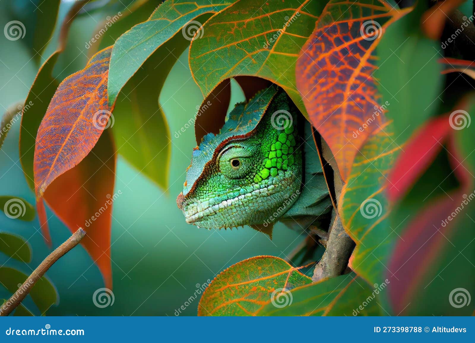 Chameleon Hiding in Tree, Blending into the Leaves Stock Photo - Image ...
