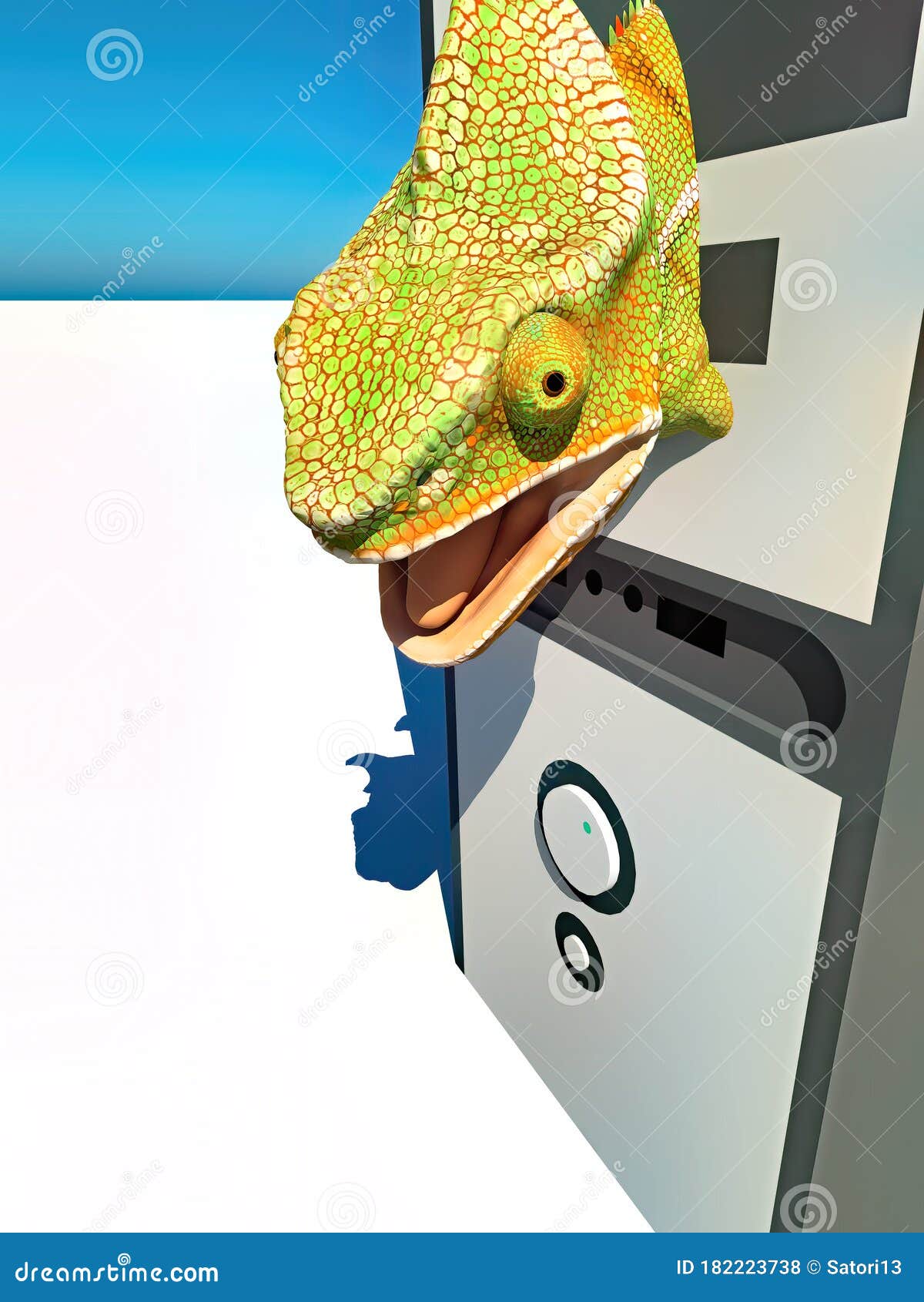 Chameleon and Slow Computer 3d Rendering Stock Illustration ...