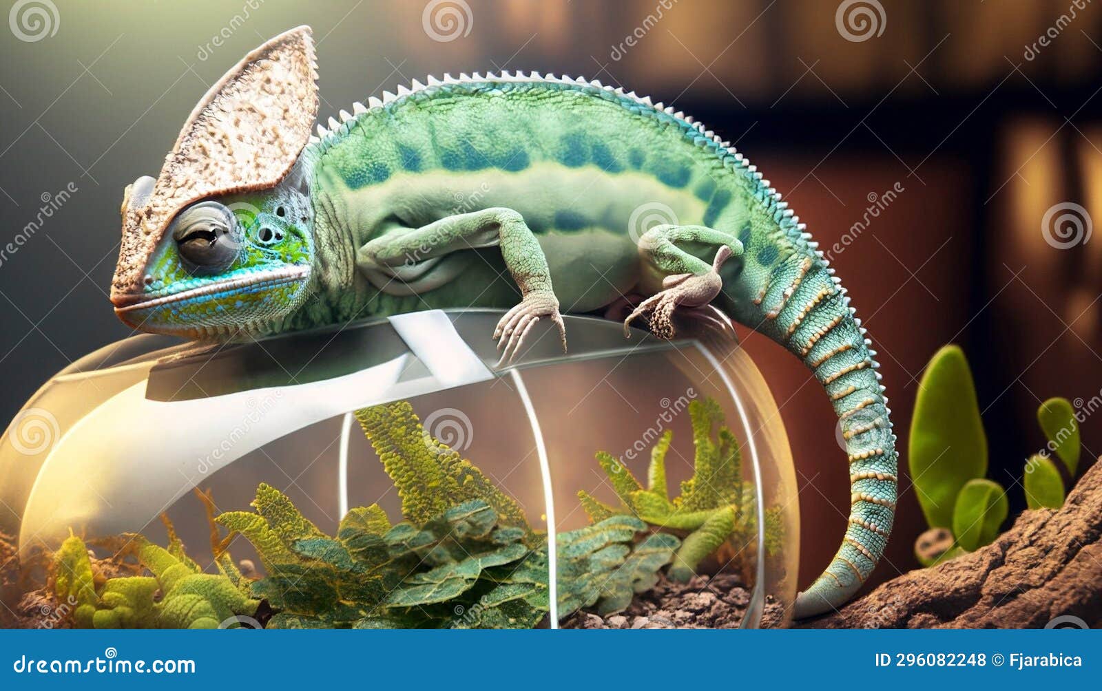 Chameleon in a terrarium stock illustration. Illustration of tortoise ...