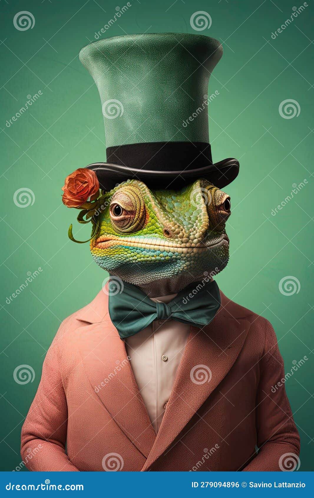 Chameleon in Top Hat and Tails Half - Length Front View Stock ...