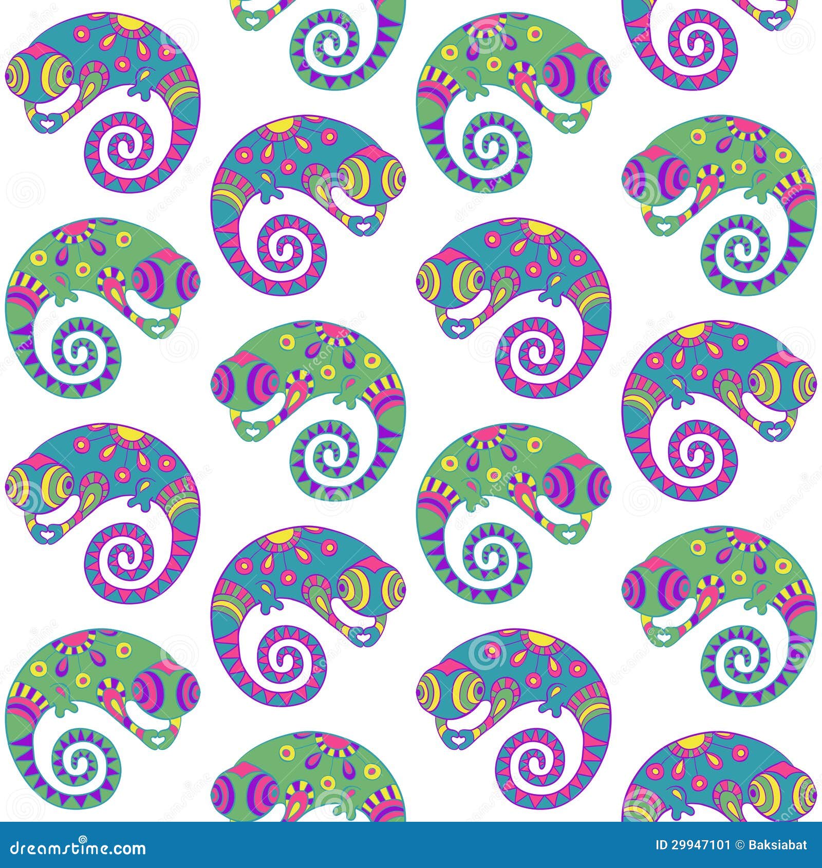 Chameleons Decorative Seamless Pattern. Stock Vector - Illustration of ...