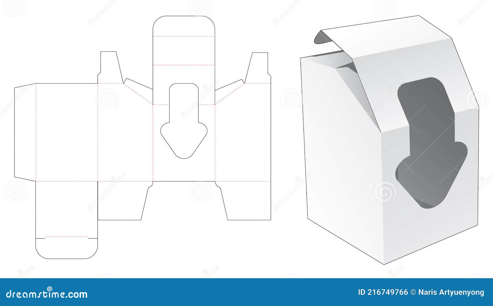 Chamfered Box with Arrow Shaped Window Die Cut Template Stock Vector ...