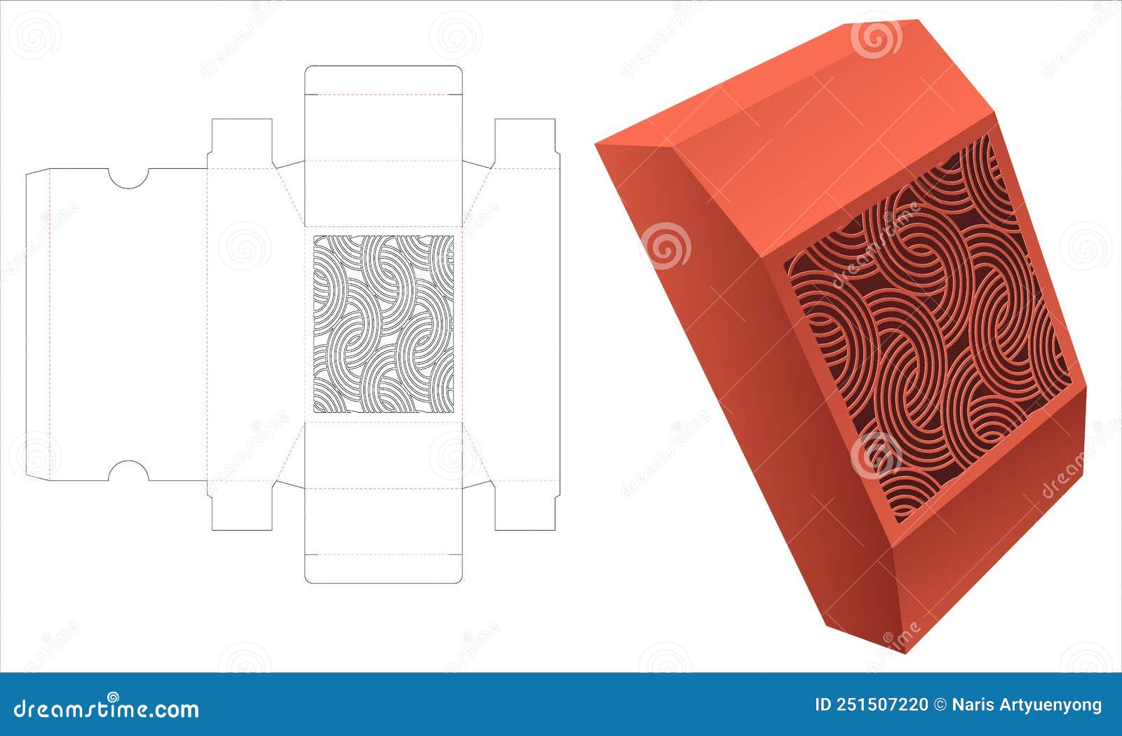 Chamfered Box With Stenciled Curved Pattern Window Die Cut Template And ...
