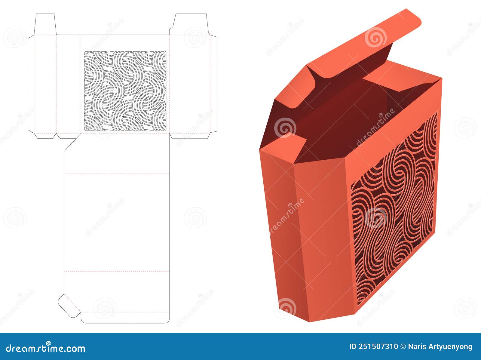 Chamfered Box with Stenciled Pattern Die Cut Template and 3D Mockup ...