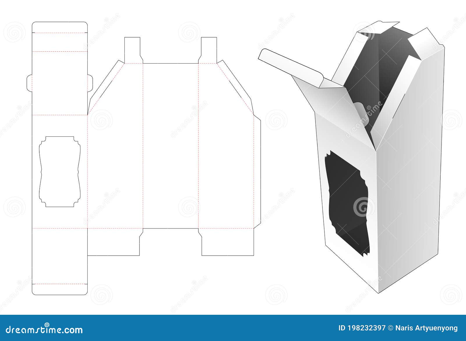 Chamfered Box with Window Die Cut Template Stock Vector - Illustration ...