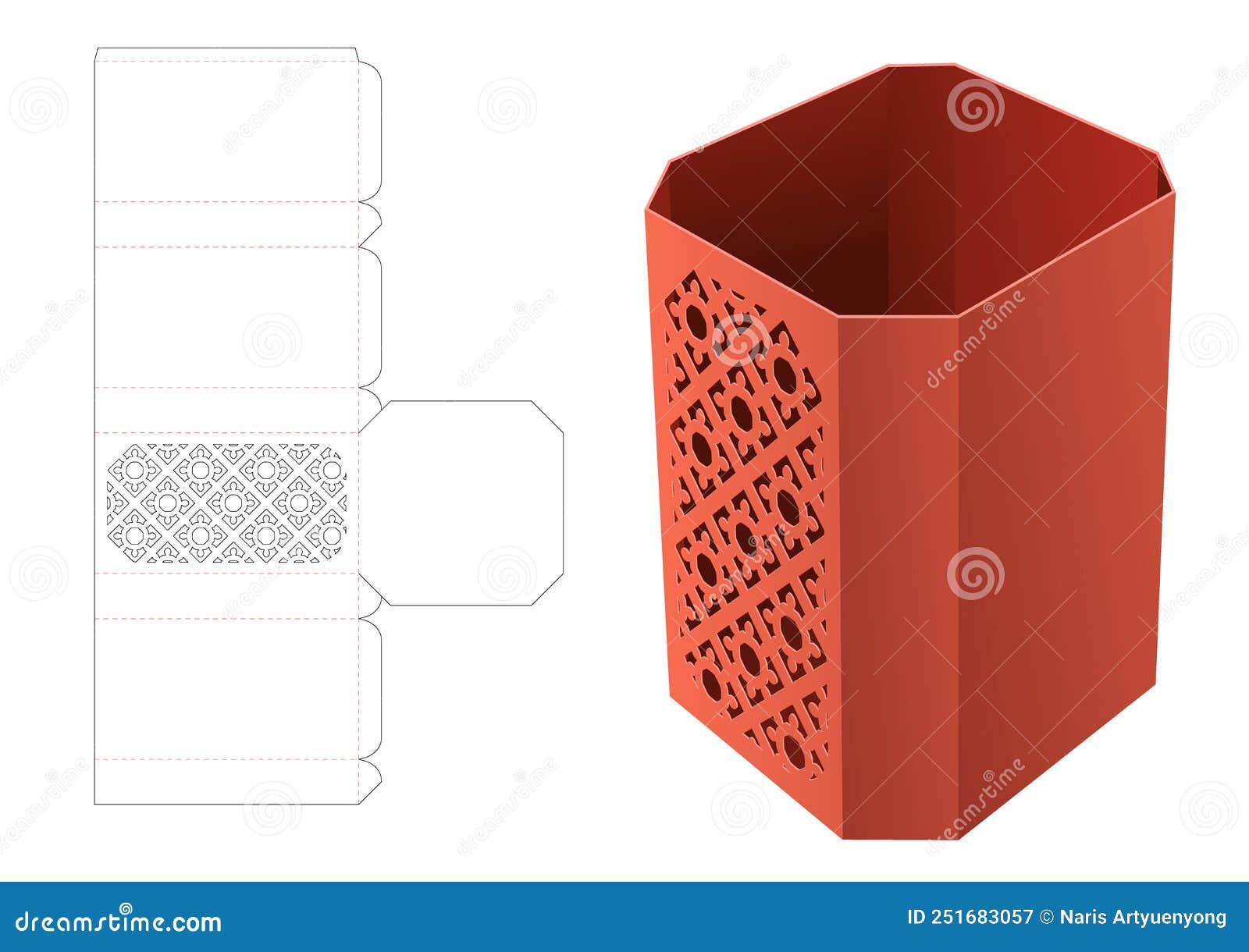 Chamfered Corner Box with Stenciled Pattern Die Cut Template and 3D ...