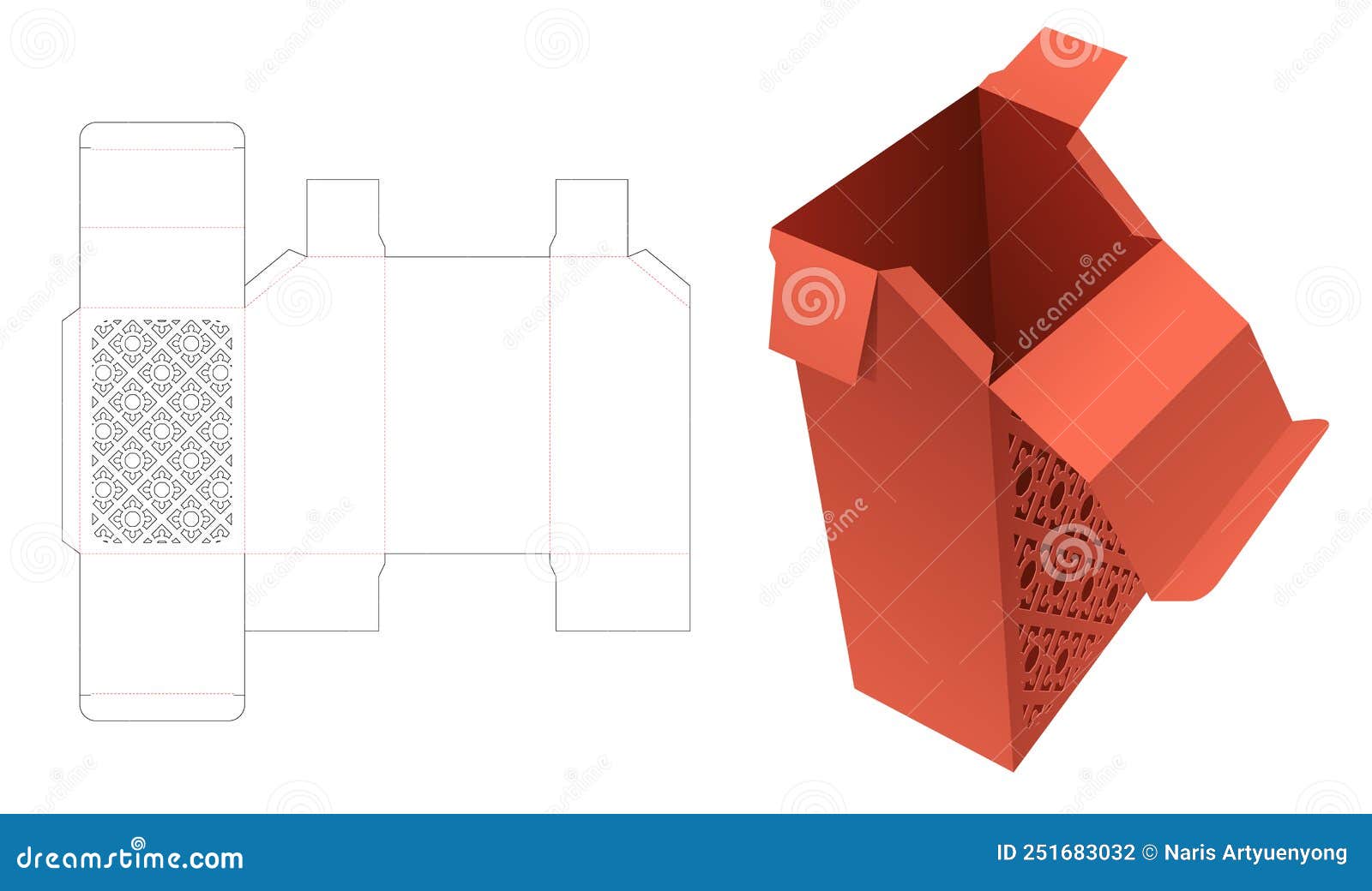 Chamfered Box With Stenciled Window Die Cut Template And 3D Mockup ...