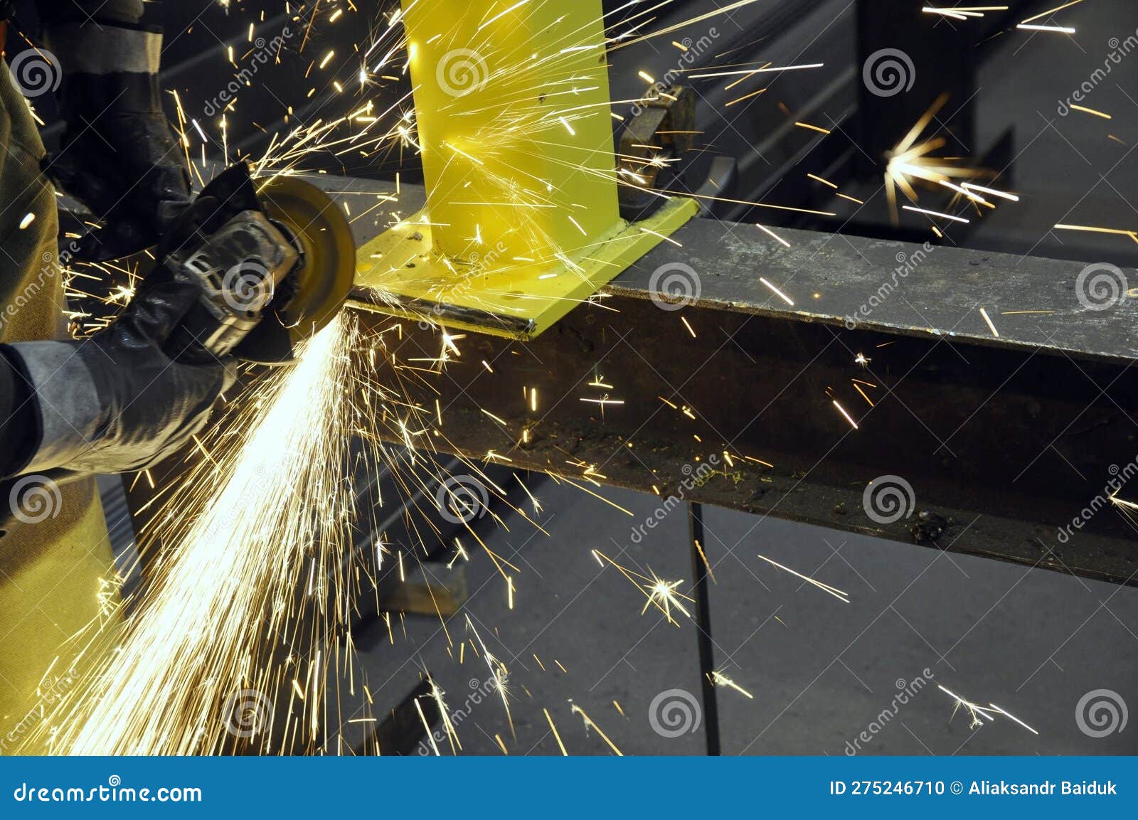Chamfering on a Finished Metal Product. Sparks Fly Stock Photo - Image ...