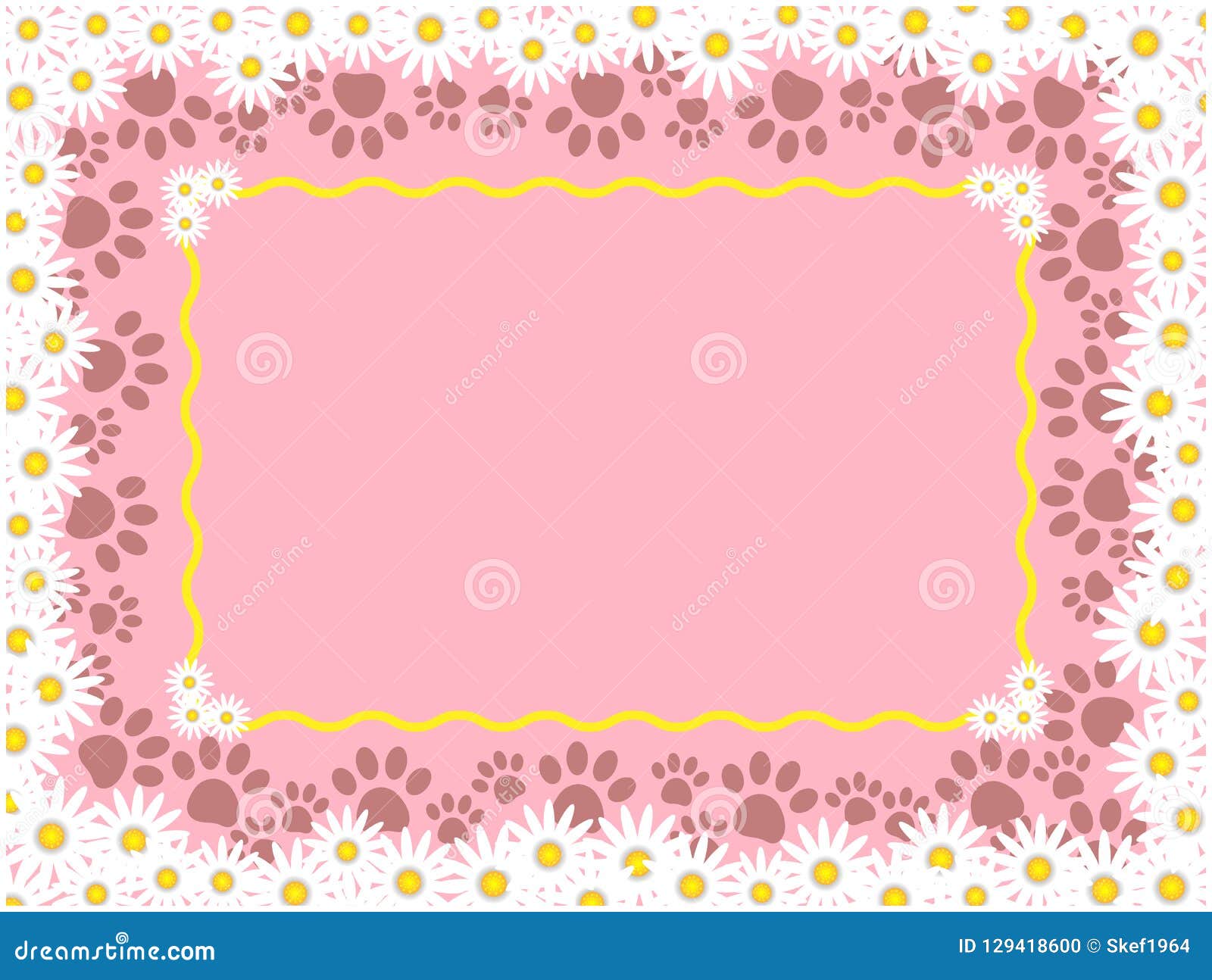Pink Floral Frame with Kitten Paw Prints Stock Vector - Illustration of ...