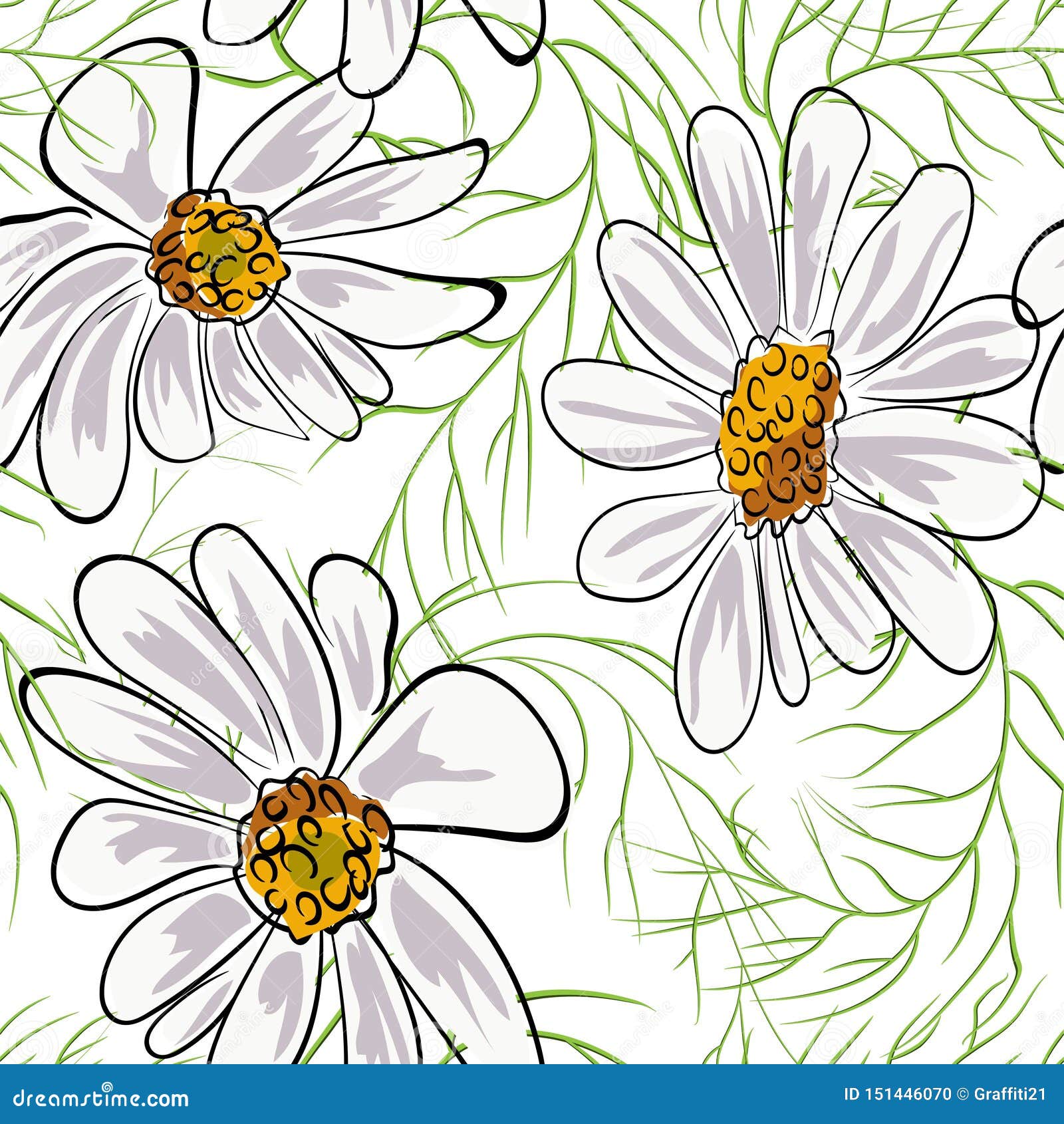 Chamomile Flowers Seamless Pattern Vector Illustration. Stock Vector - Illustration of floral ...