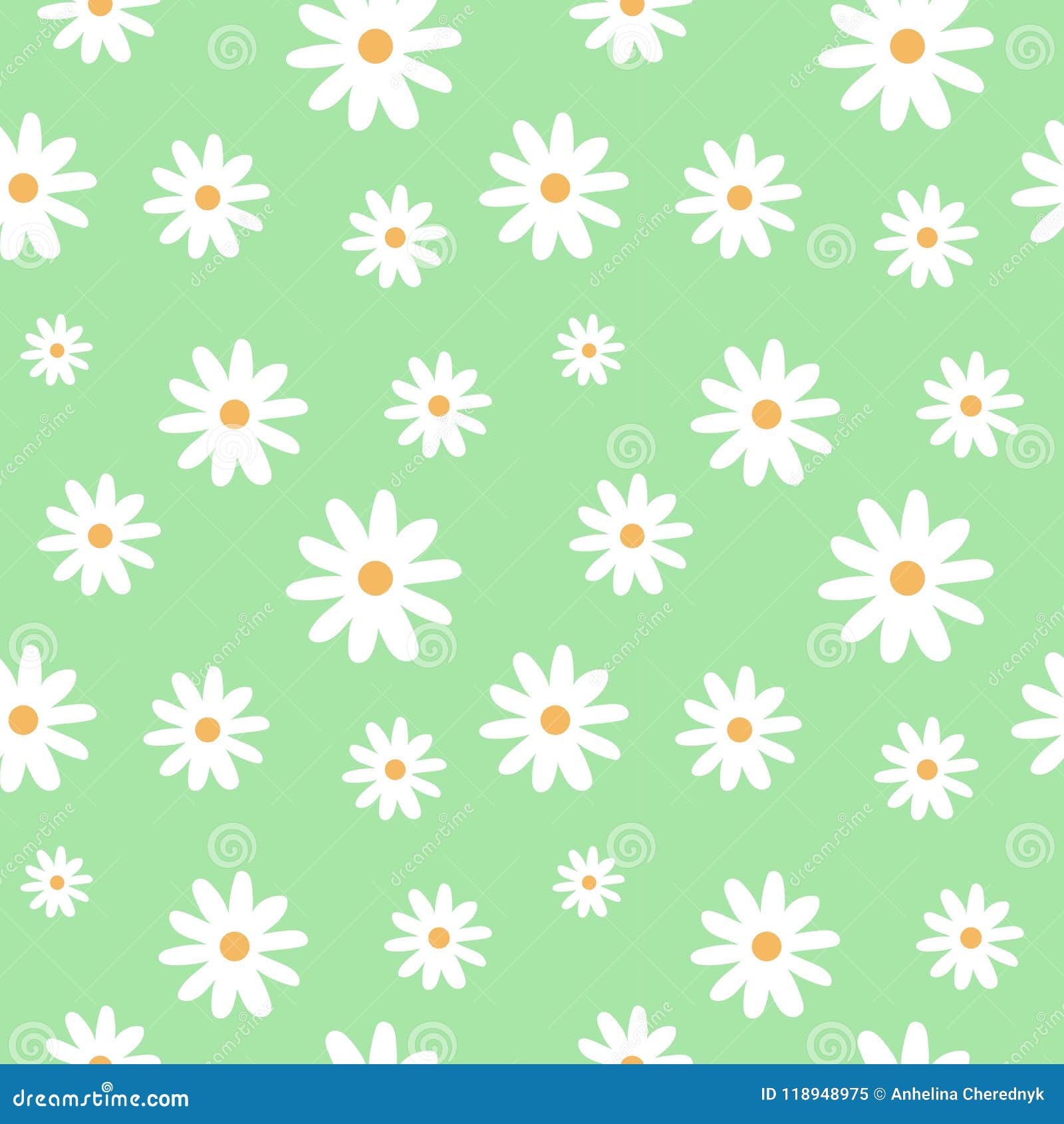 Chamomile on a Light Green Pastel Background Pattern Seamless Vector ...