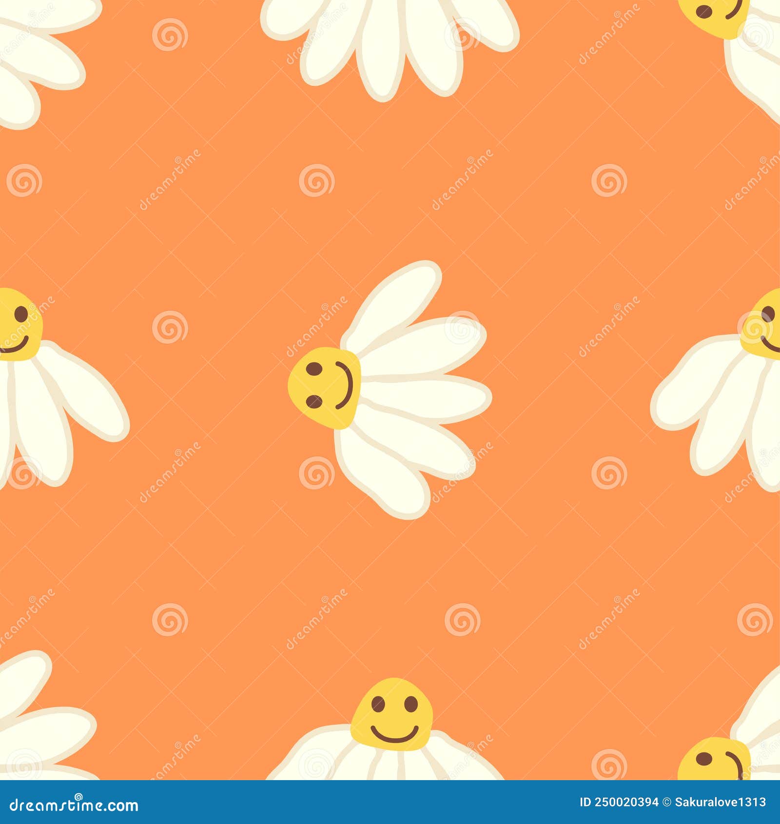 Chamomile Smile 1970 Pattern. Groovy Daisy Retro Seamless Pattern Stock ...