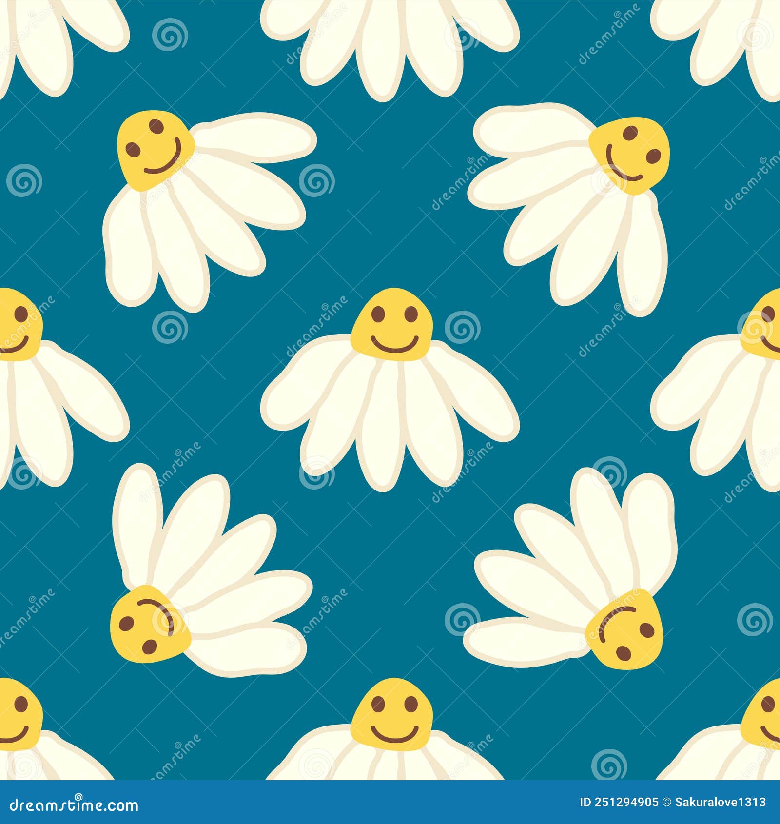 Chamomile Smile 1970 Pattern. Groovy Daisy Retro Seamless Pattern Stock ...