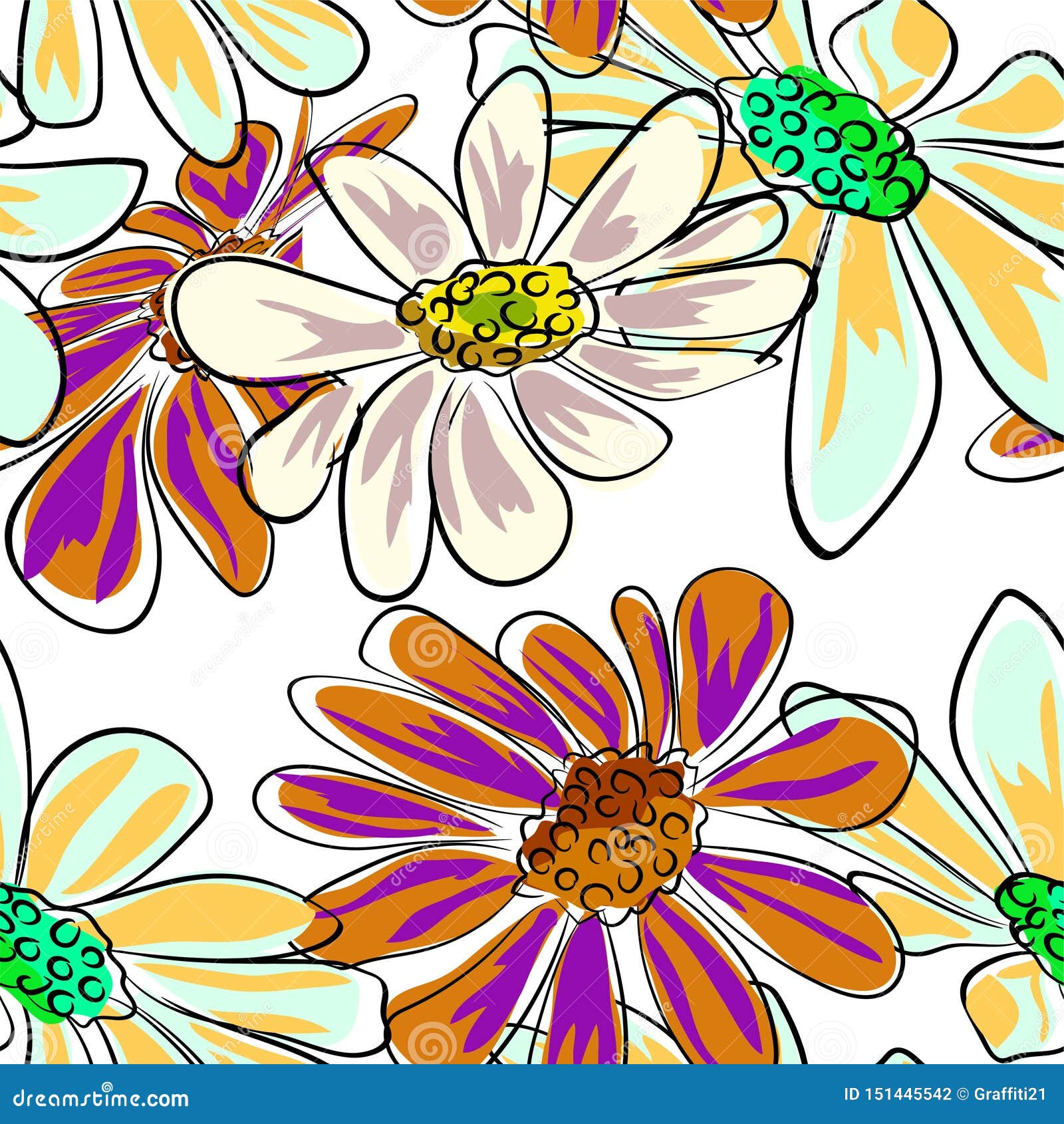 Chamomile Vector Seamless Pattern. Vector Illustration of Eps 10. Stock ...