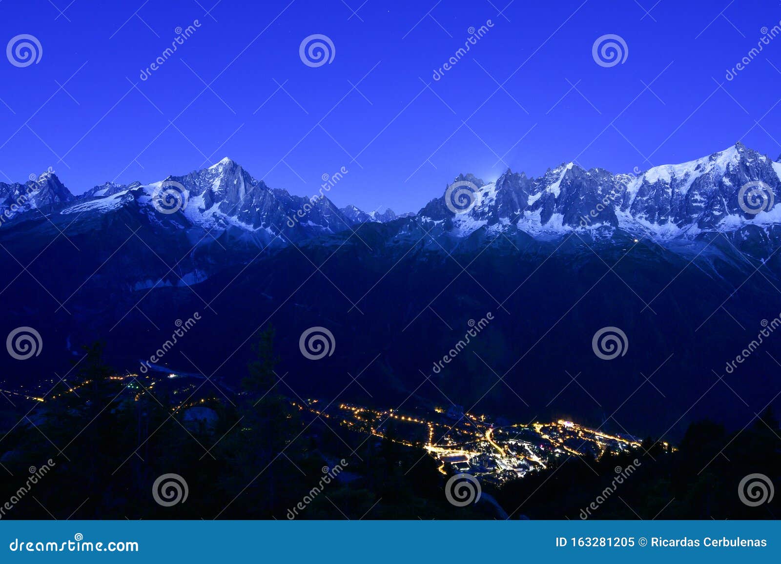Chamonix in the night stock image. Image of nature, winter - 163281205
