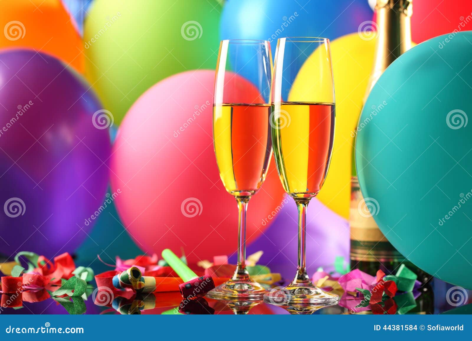 Champagne and balloons stock photo. Image of decoration - 44381584