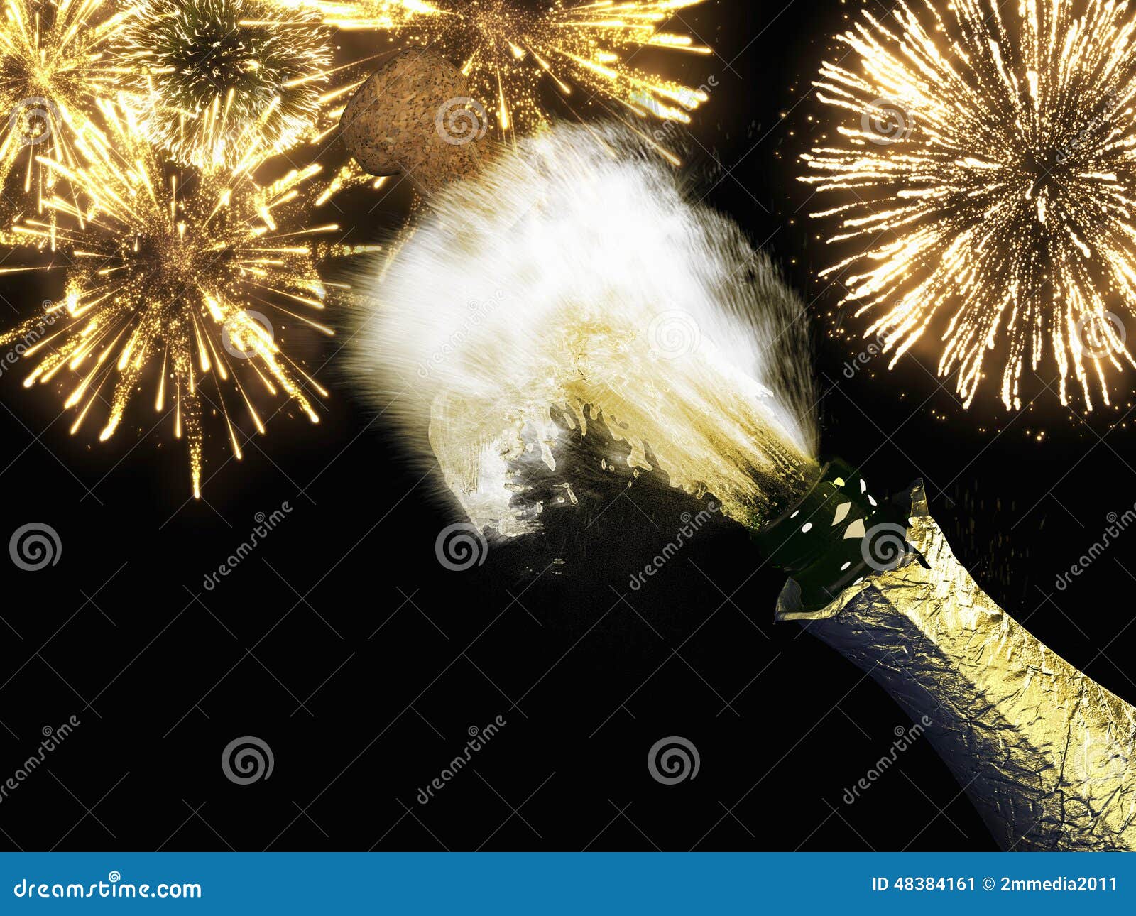 Champagne Bottle and Cork with Lit Firework Stock Image - Image of ...