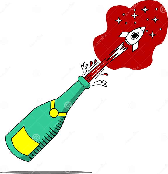 Champagne Bottle Explosion with Rocket Stock Vector - Illustration of ...