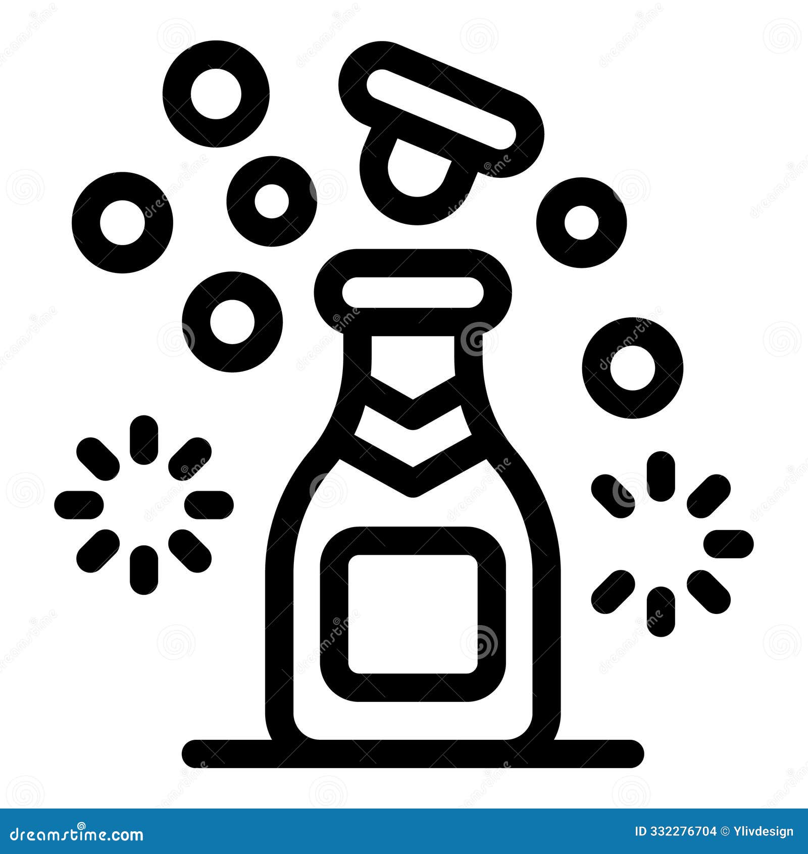 Champagne Bottle Popping with Cork and Bubbles Icon Stock Illustration ...
