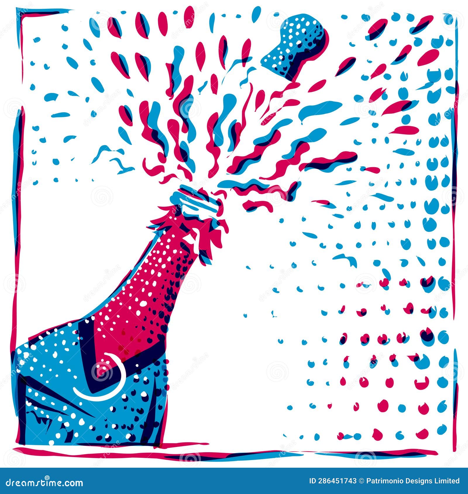 Champagne Bottle Popping Risograph Stock Illustration - Illustration of opening, printer: 286451743