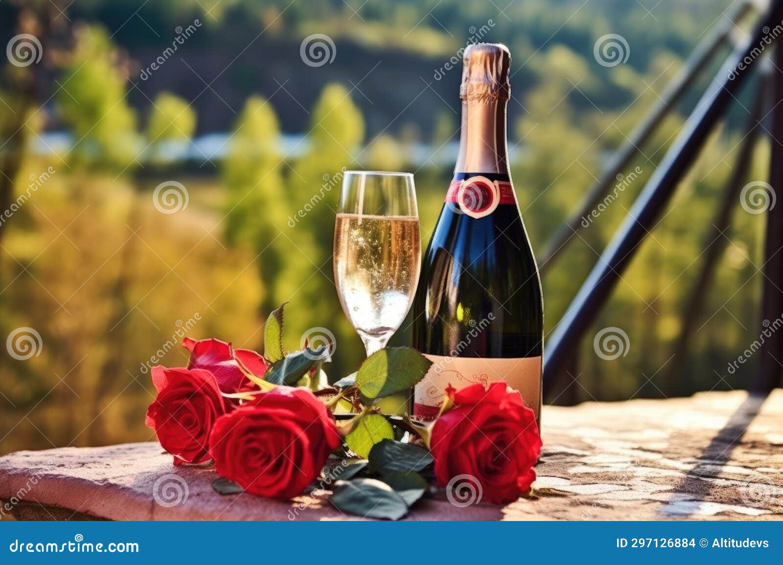 Champagne Bottle and Roses by a Hot Spring Stock Photo - Image of ...