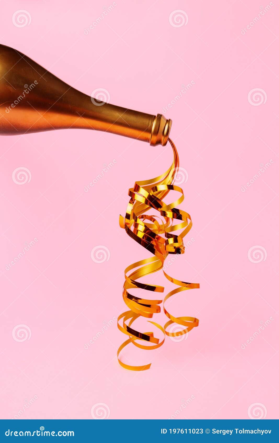 Champagne Bottle with Streamers Flat Lay Top View Stock Image - Image ...
