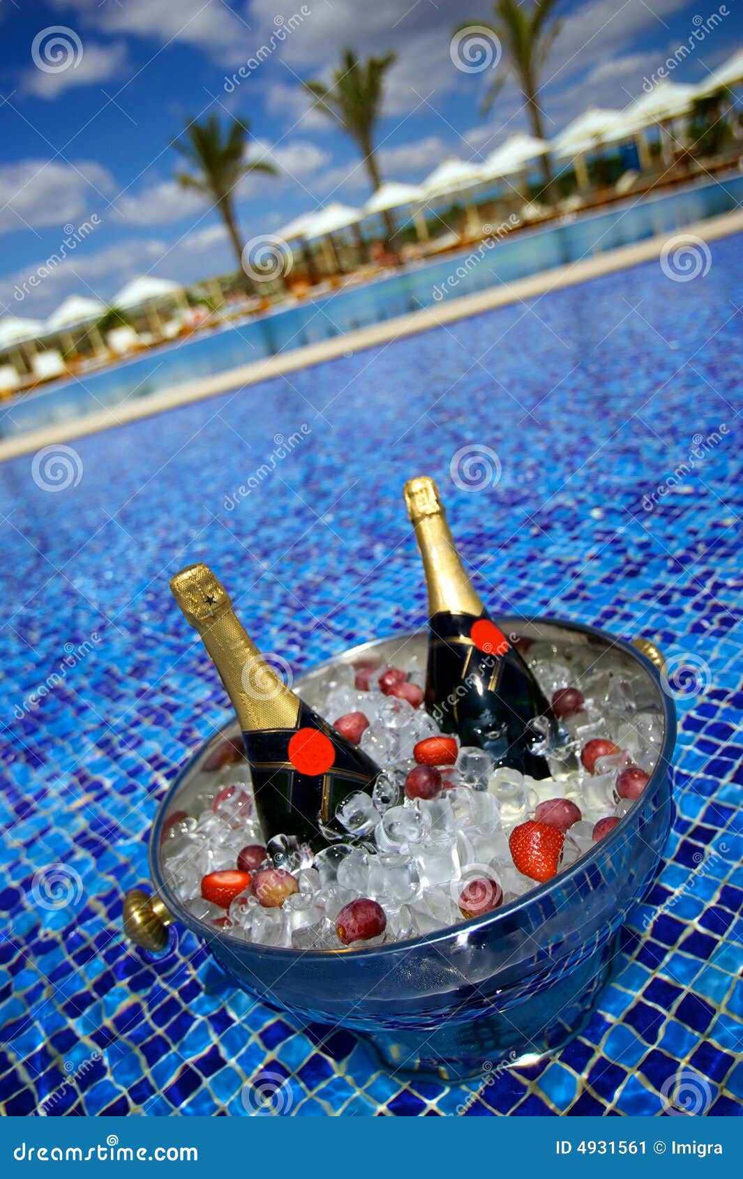 Champagne Bottles on Ice in a Swimming Pool Stock Image - Image of ...
