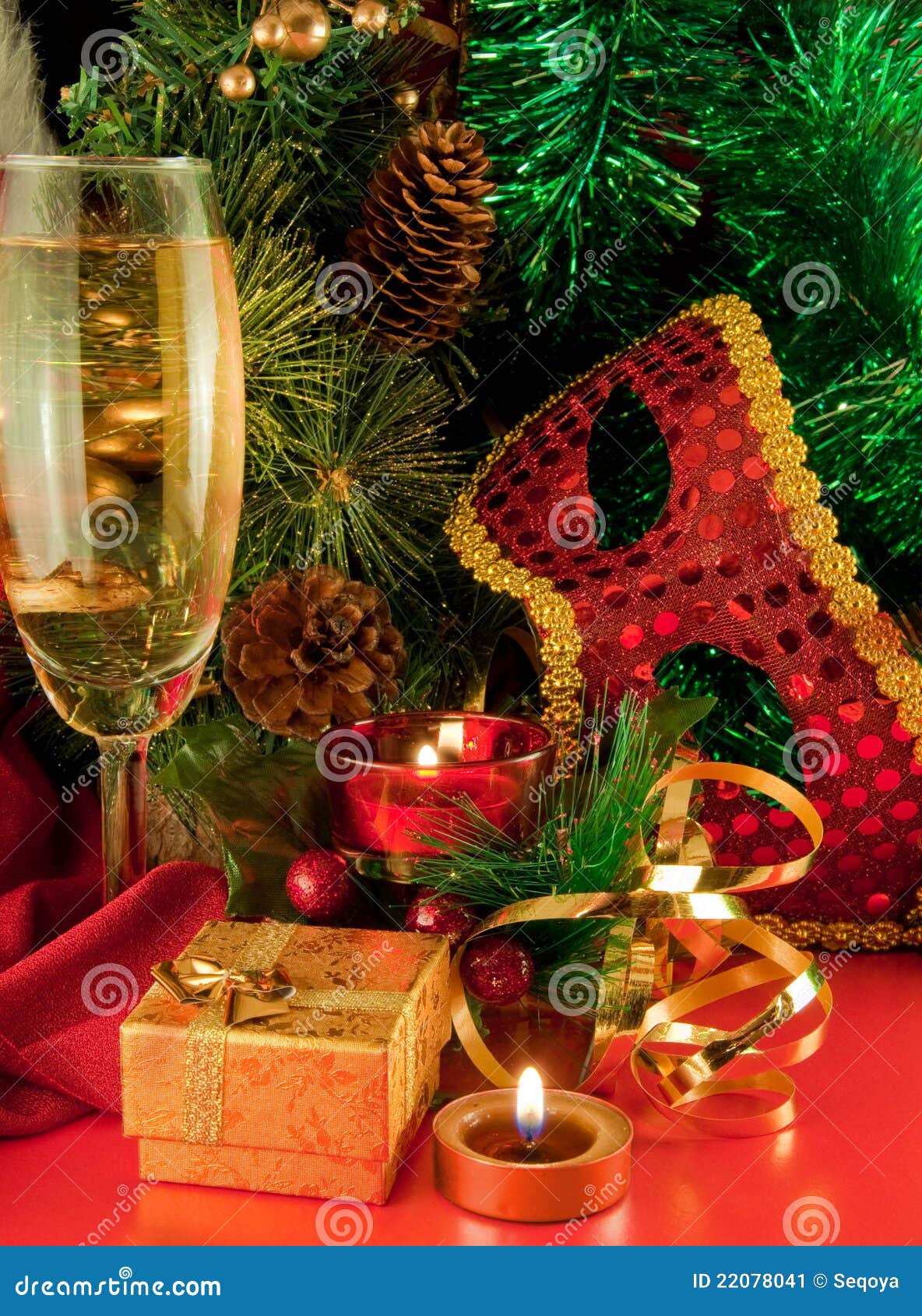 Champagne and Branch of a Fur-tree Stock Image - Image of champagne ...