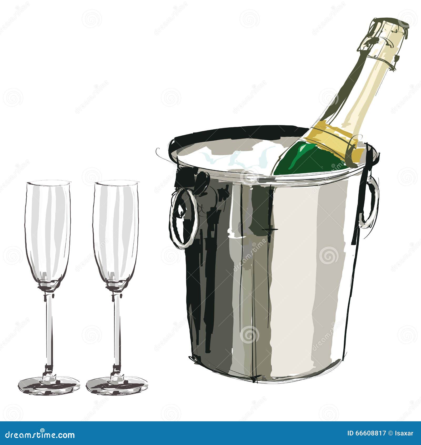 Champagne Bucket and Glasses Stock Vector - Illustration of isolated ...