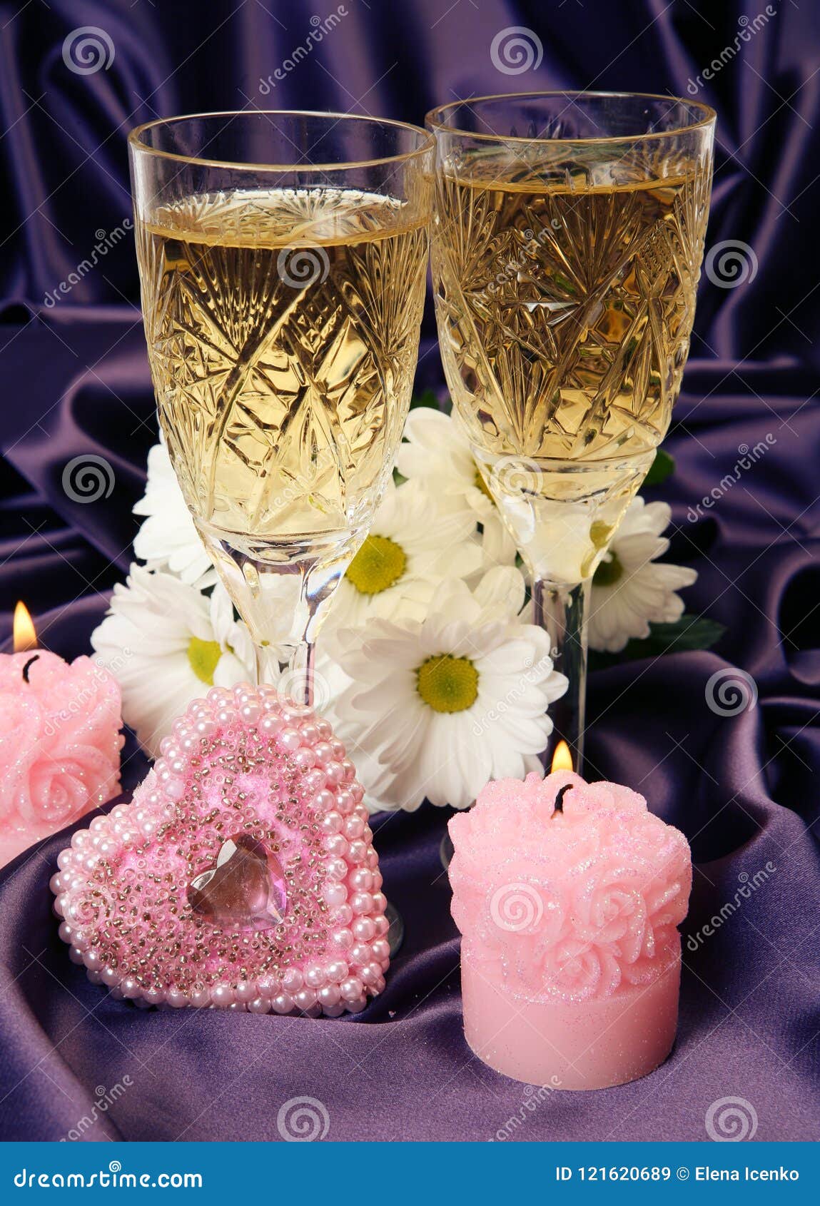 Champagne and Burning Candle Stock Image - Image of heart, floristry ...