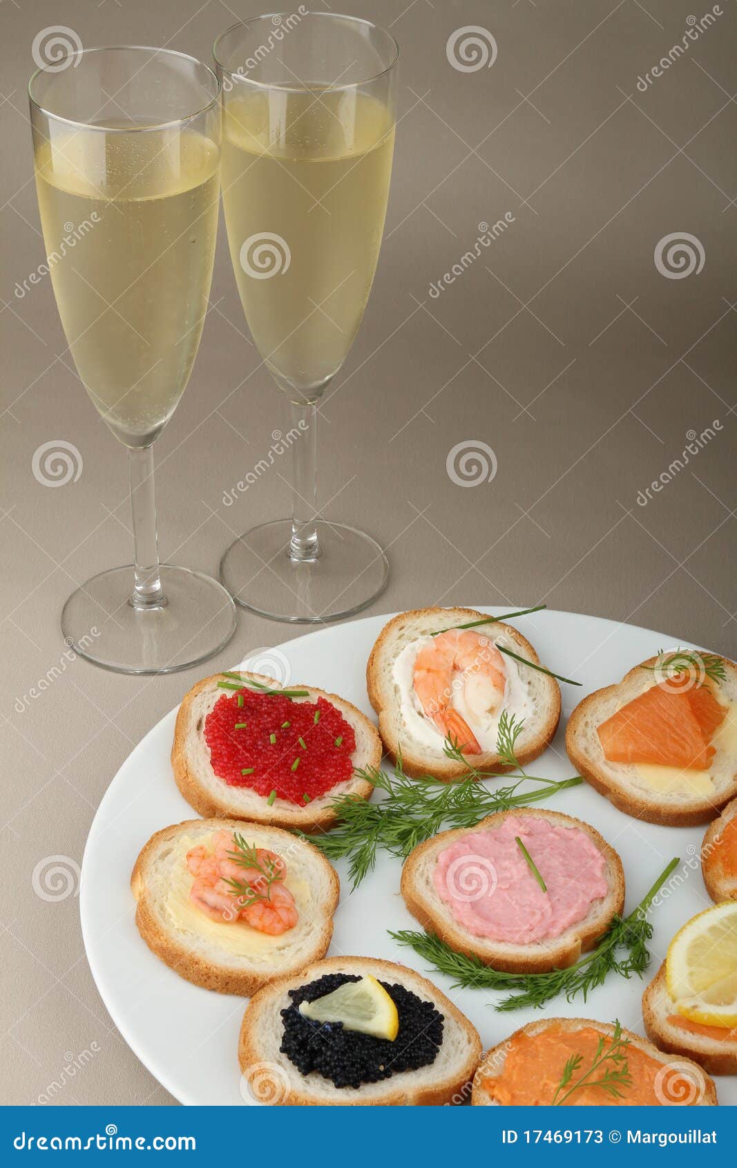 Champagne and canapes stock image. Image of glass, drink - 17469173